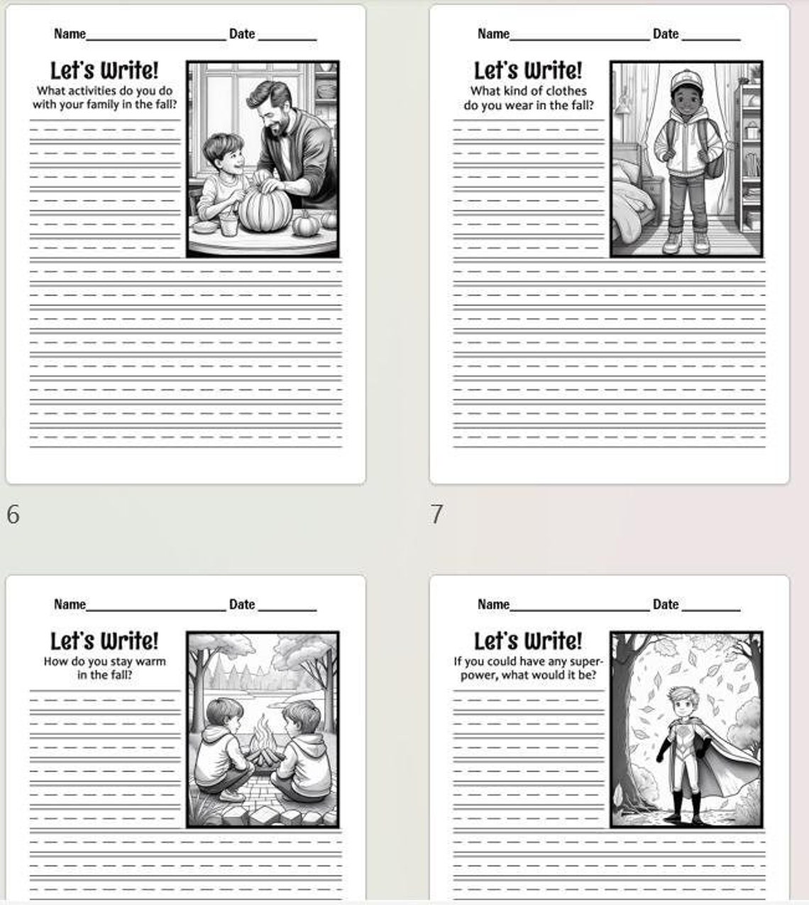 15 Writing Prompts Fall Autumn Thanksgiving Halloween, Lined Pages ...