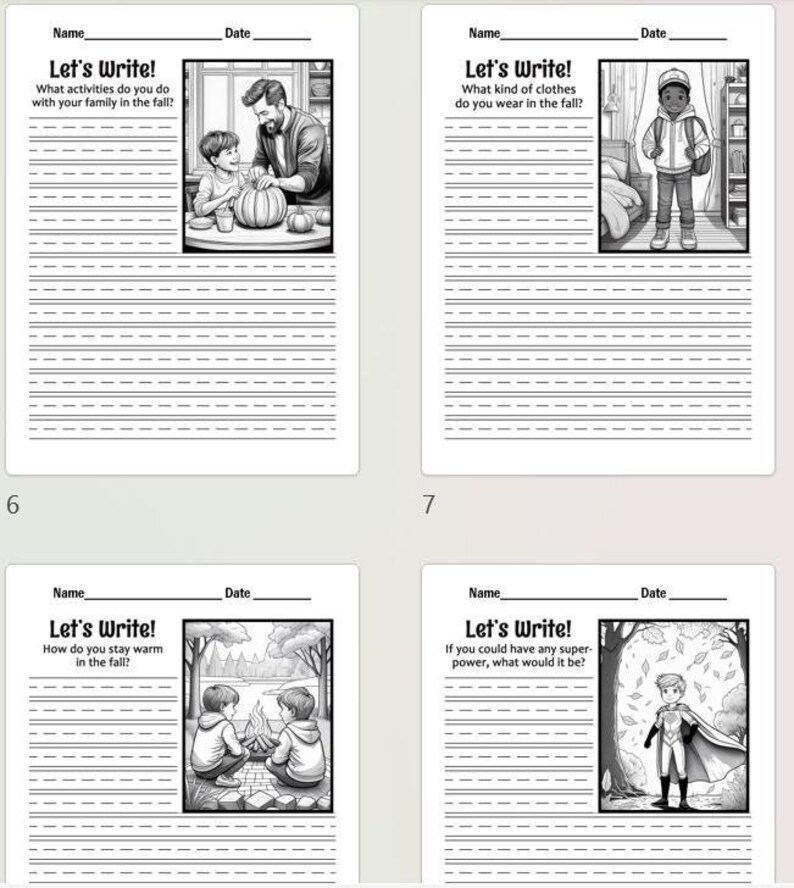 15 Writing Prompts Fall Autumn Thanksgiving Halloween, Lined Pages ...