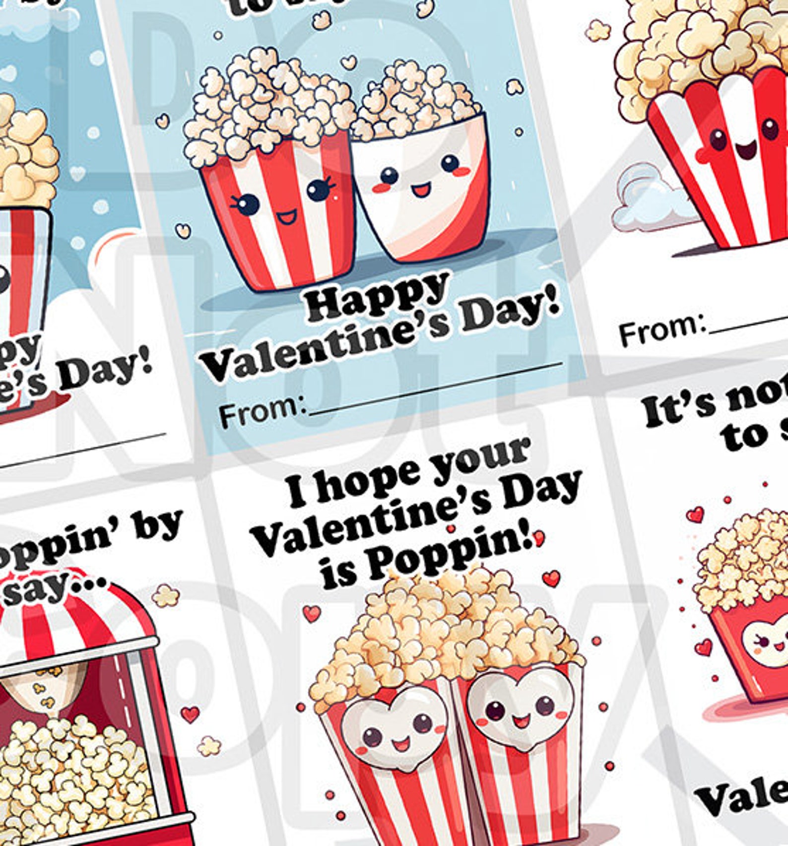 Cute Popcorn Printable Valentines Cards for Kids, Classroom Valentines ...