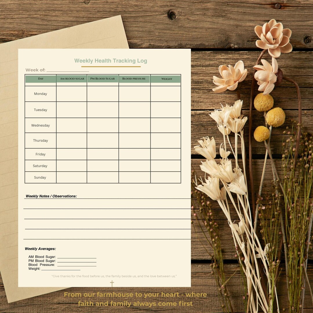 Weekly Health Tracking Log Printable | Faith-based Wellness Sheet | the ...