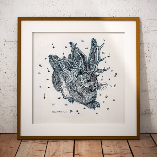 JACKALOPE Print Jackalope Art Print Rabbit Rose Antlers - Etsy
