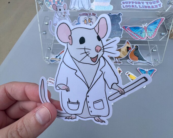 Lab Rat in A White Lab Coat Sticker, Sticker for Water Bottles, Laptop ...
