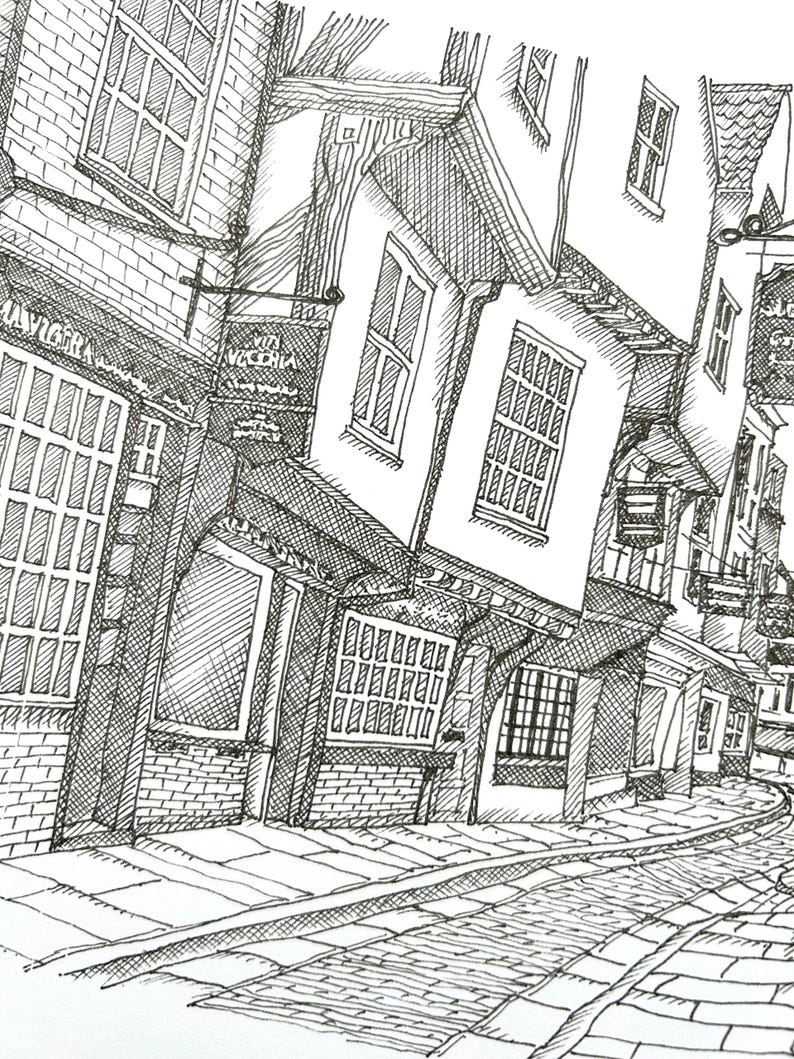 The Shambles, York, Hand Drawn Illustration, Pen and Ink Drawing ...