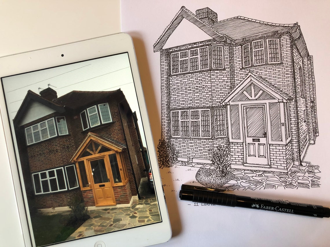 Hand Drawn House Drawing, Bespoke Picture of Your Home, Housewarming ...