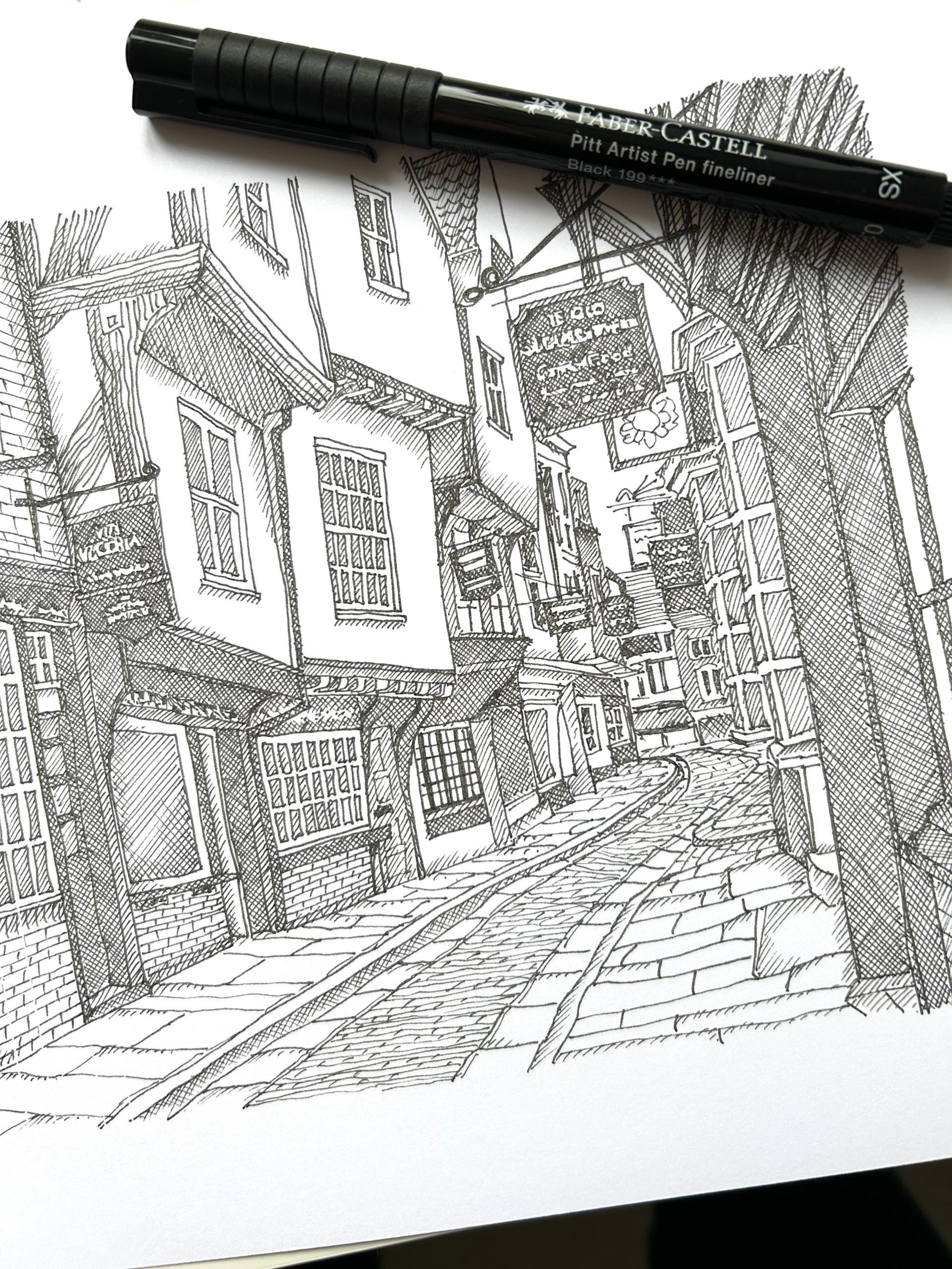 The Shambles, York, Hand Drawn Illustration, Pen and Ink Drawing ...