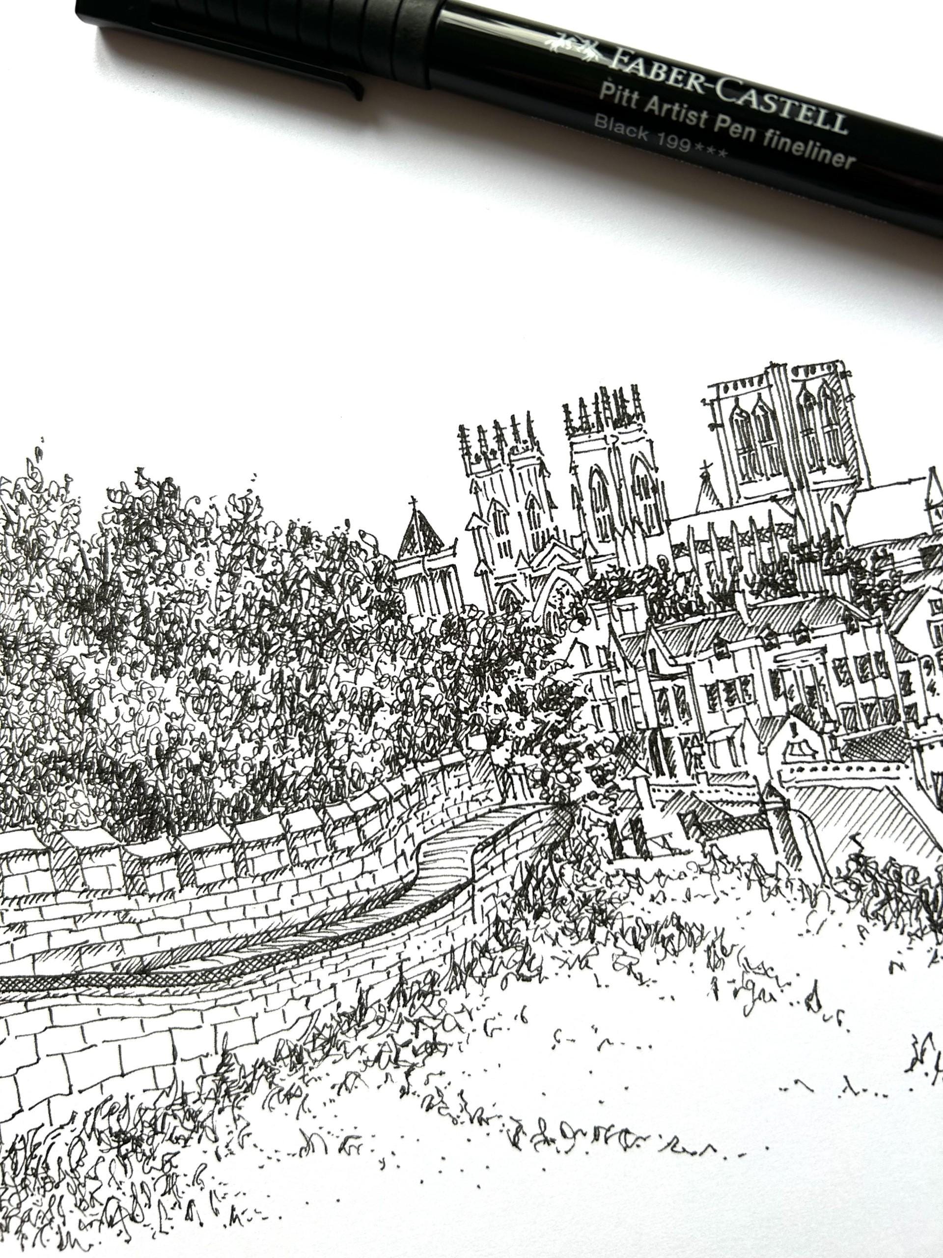 York Minster Hand Drawn Illustration, Castle Walls, York, North ...