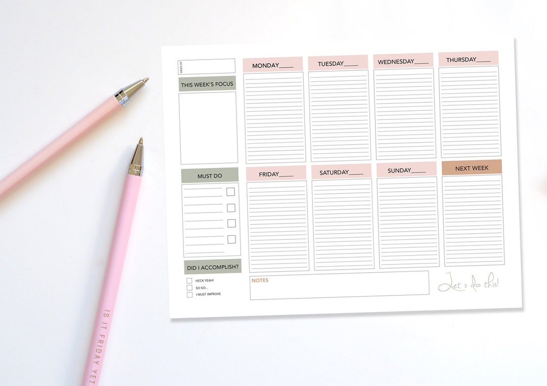 Weekly Planner Digital Weekly Schedule Weekly Organizer Instant ...