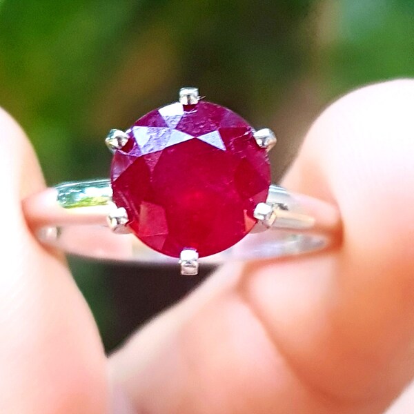 Ruby Solitaire Ring - Etsy