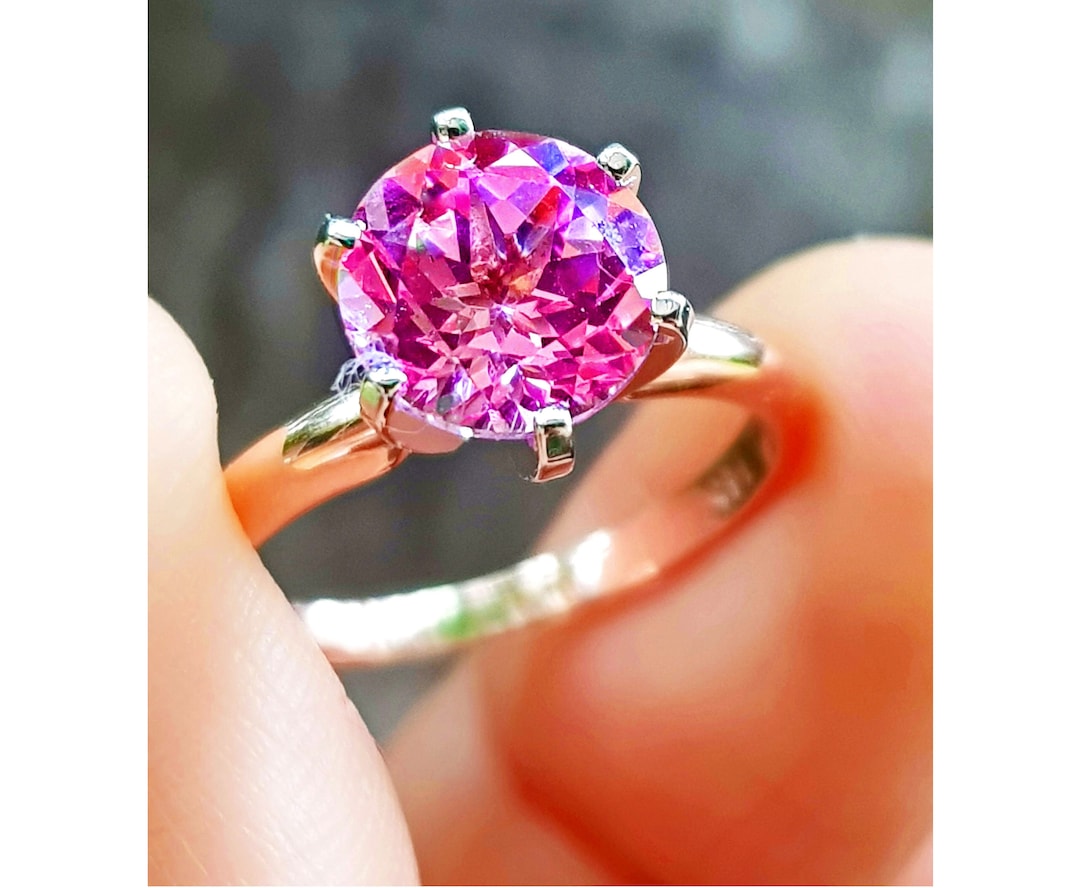 Genuine Natural VS Pink Sapphire Solitaire Ring Solid 14K Yellow Gold ...