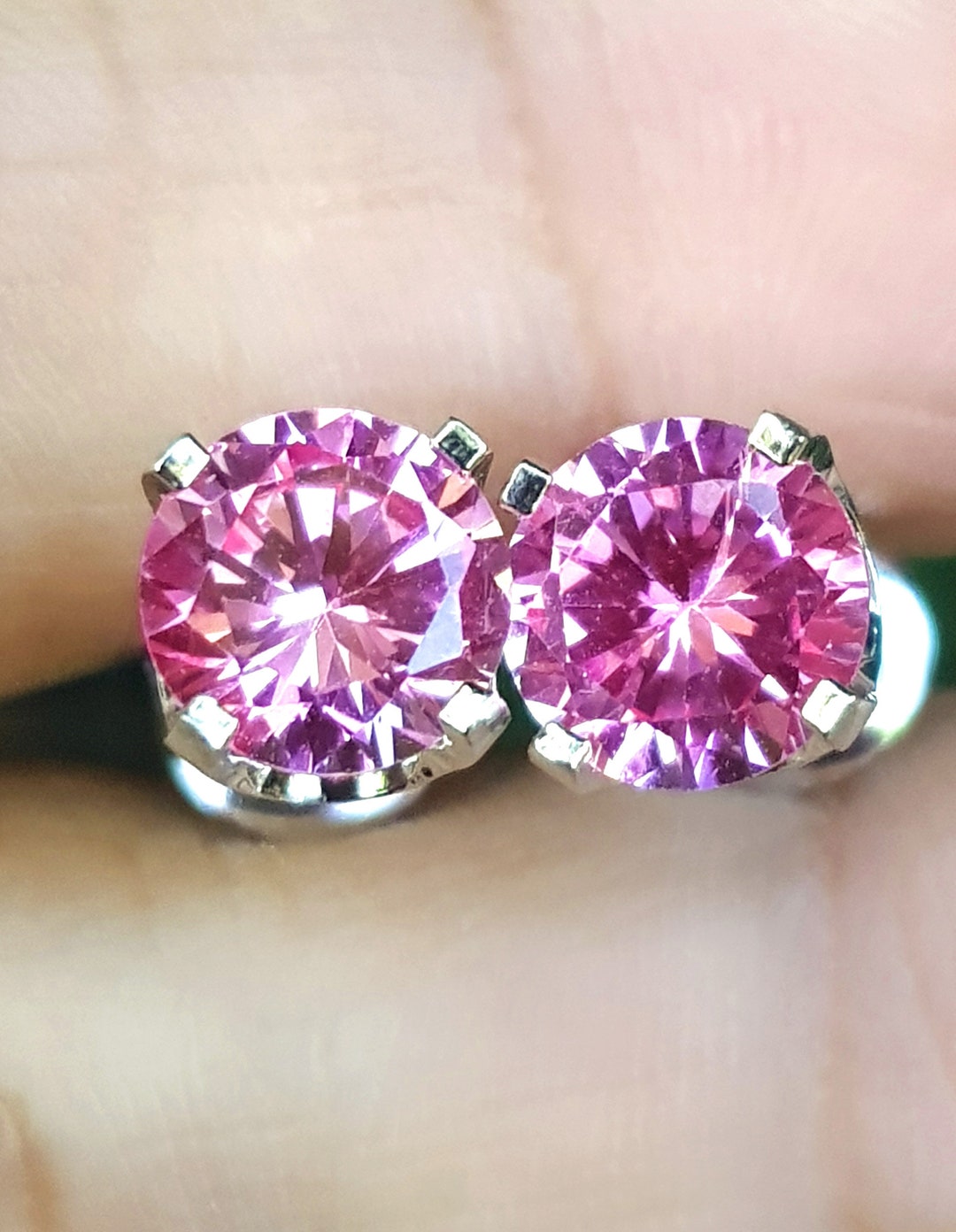VS Genuine Natural Pink Sapphire 14K Solid White Gold Stud Earrings ...