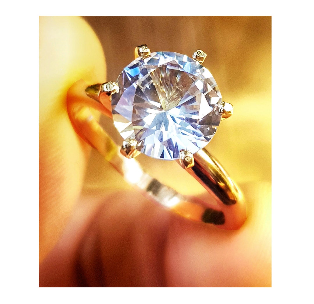 Genuine Natural Colourless White Sapphire VS Solitaire Engagement Ring ...