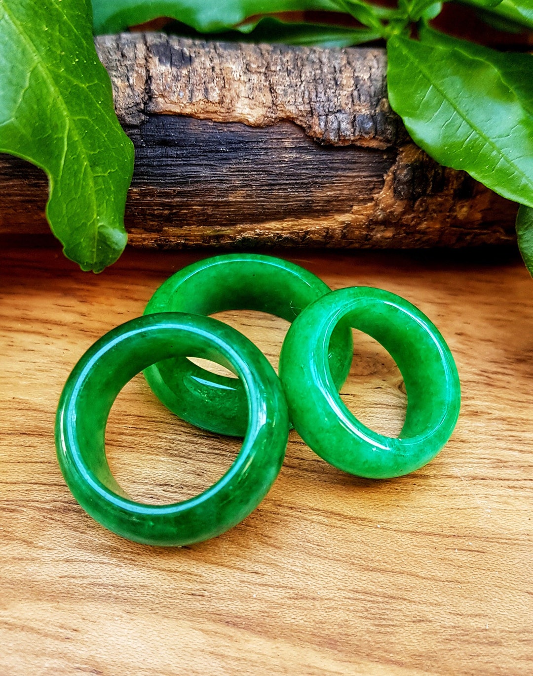 Natural Raw Solid Green Jade Jadeite Crystal Bead Ring Band 8mm Stone ...