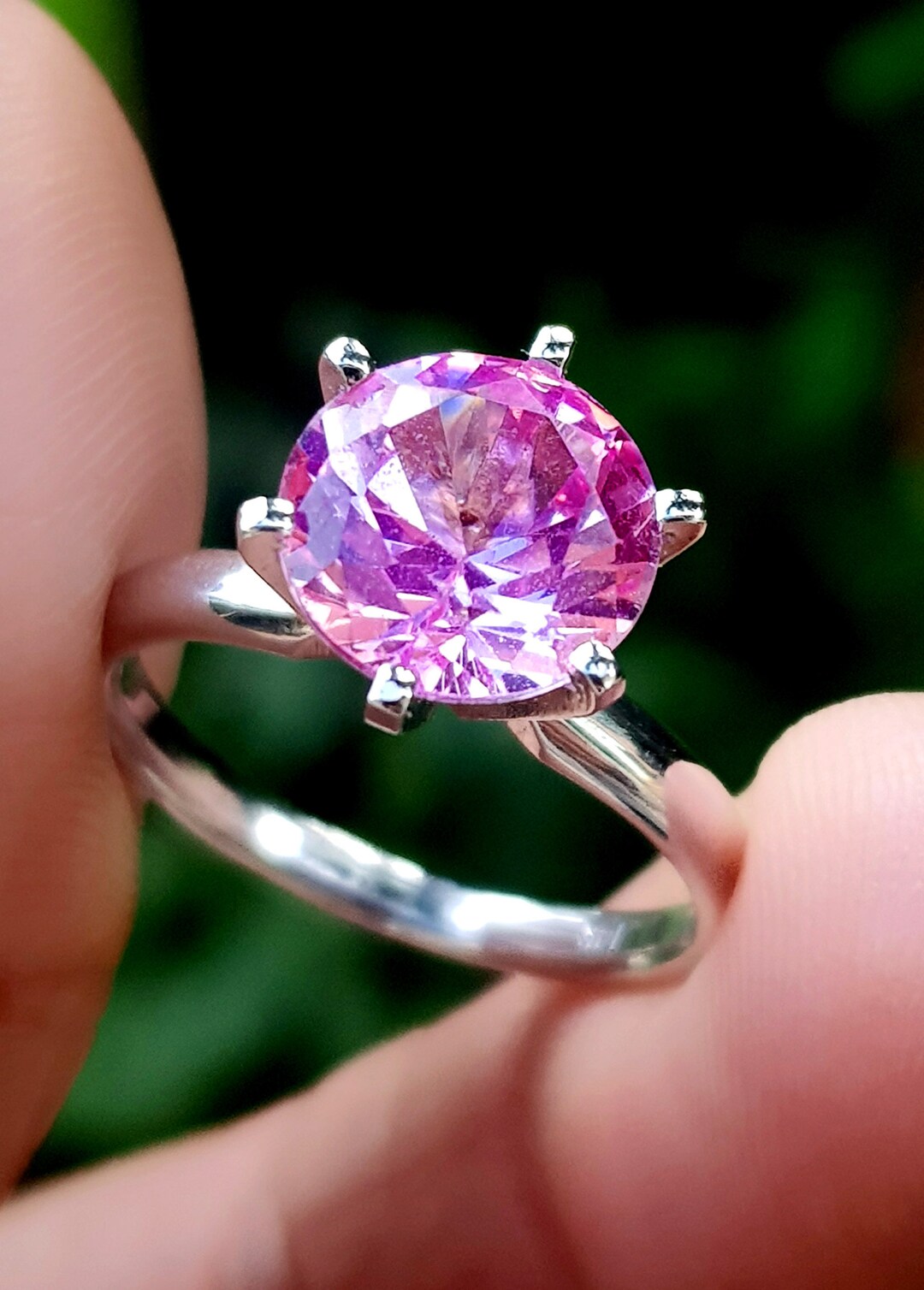 VS Natural Pink Sapphire Solitaire Ring Solid 14K White Gold Engagement ...