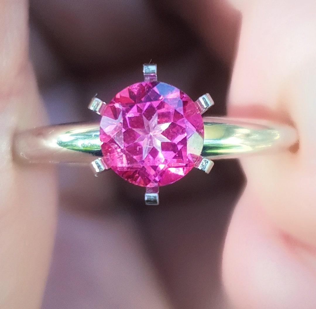 Natural VS Pink Topaz Solitaire Solid 14K White Gold Ring. Engagement ...