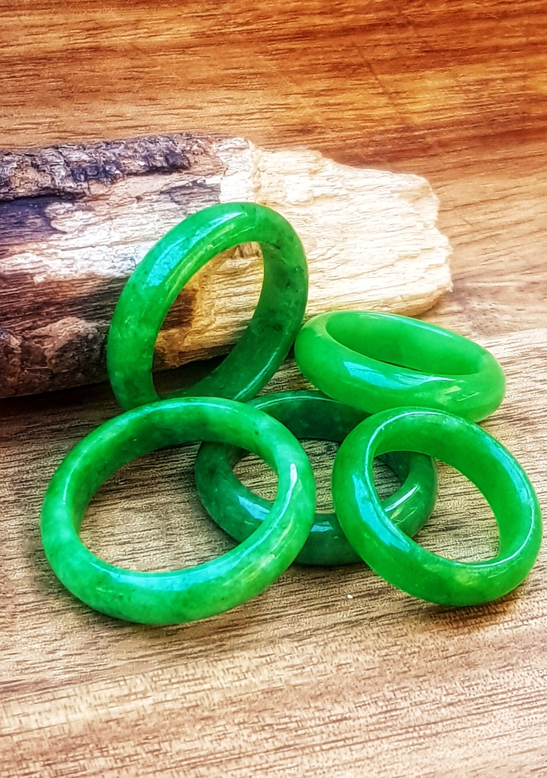 Natural Raw Solid Green Jade Jadeite Crystal Bead Ring Band Stone ...