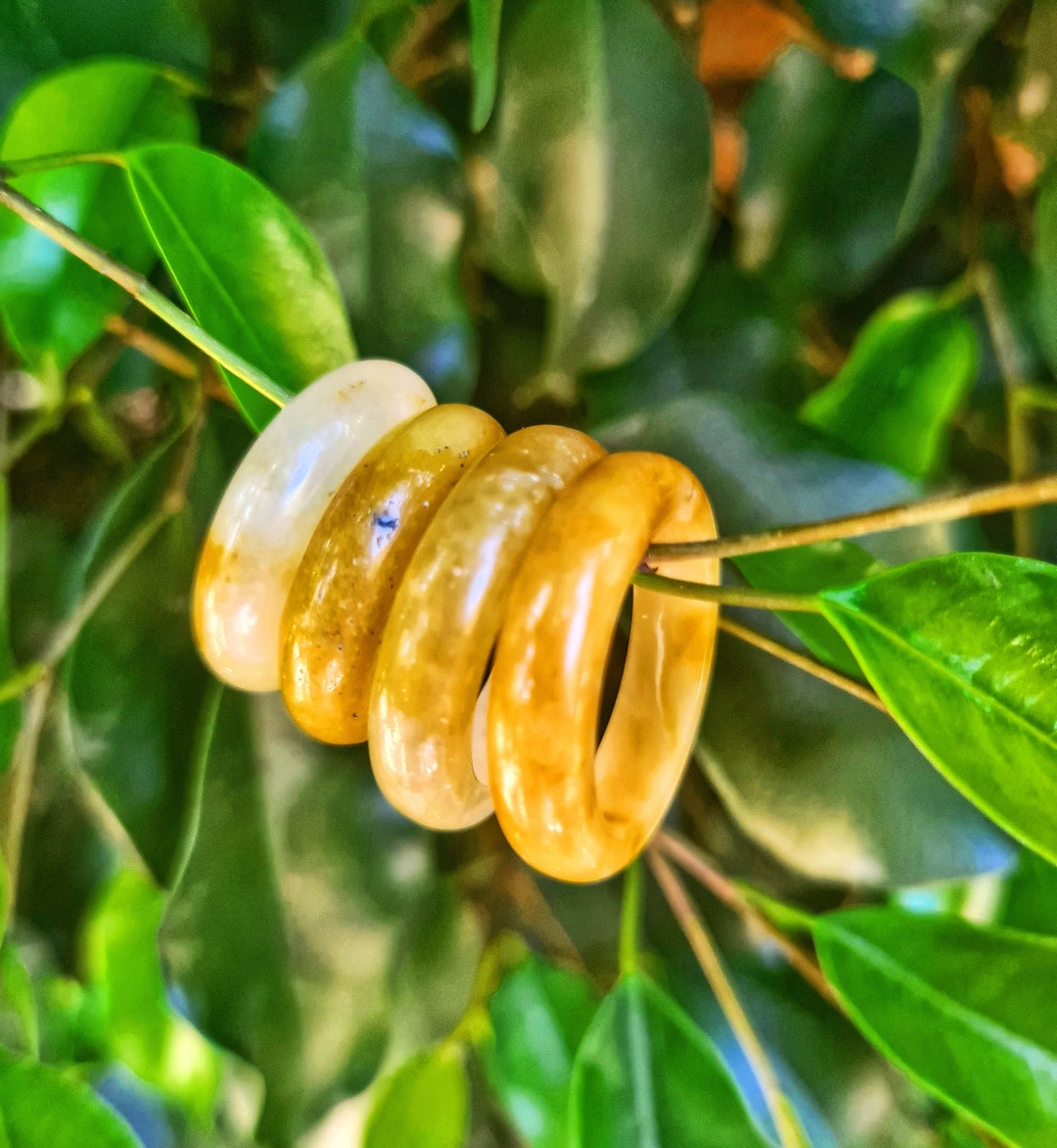 Natural Raw Yellow Jade Crystal Bead Ring. Yellow Jade Band Stone ...