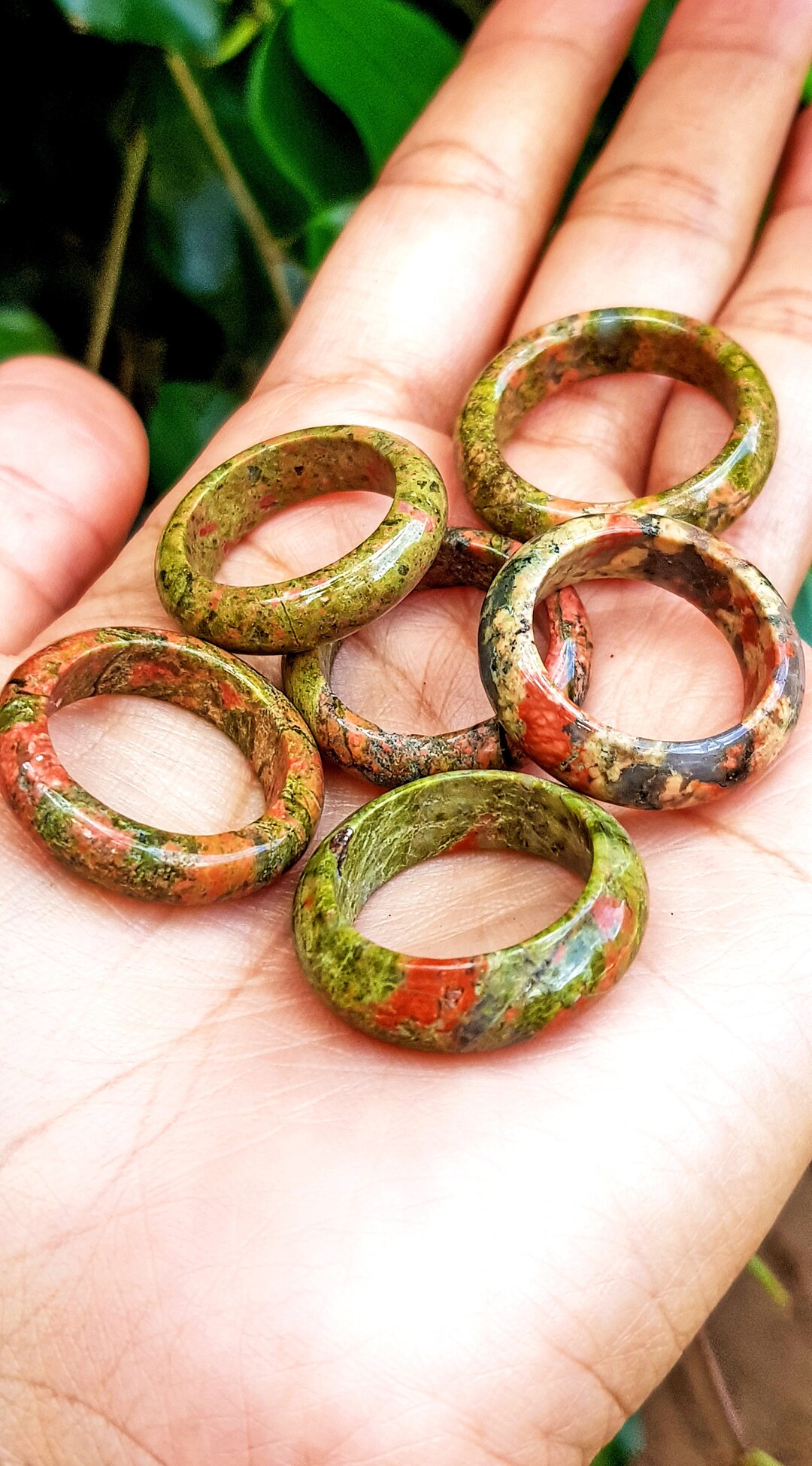 Natural Raw Solid Green Pink Unakite Crystal Bead Ring Band Stone ...