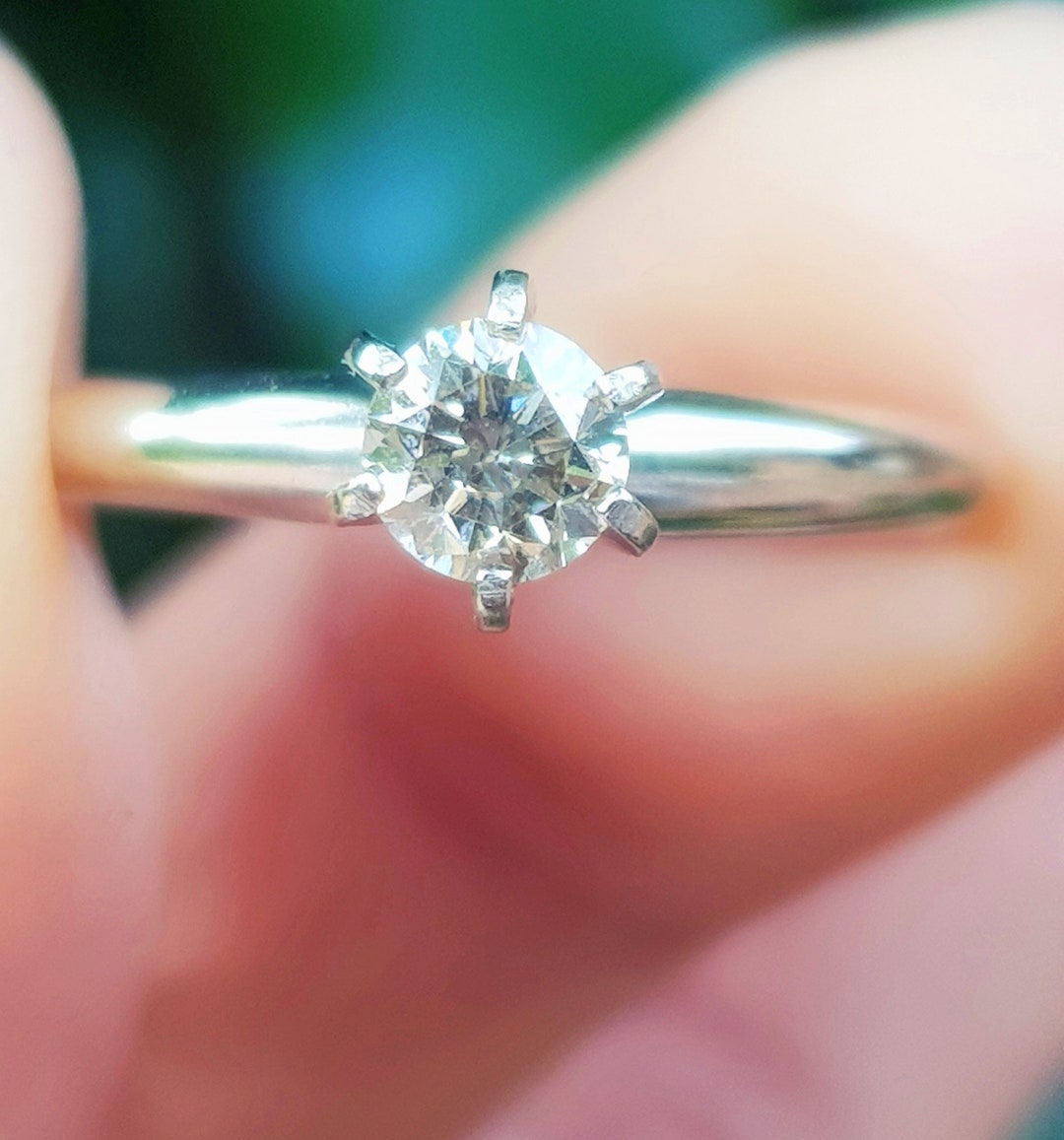 0.25ct 0.35ct Genuine Natural Champagne C4 I1 I2 Diamond Solitaire Engagement 14K Solid White ...