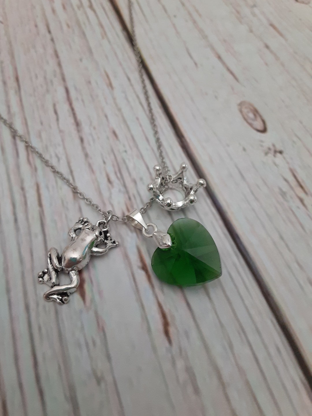Fairytale Crown and Frog Green Swarovski Heart Crystal Necklace ...