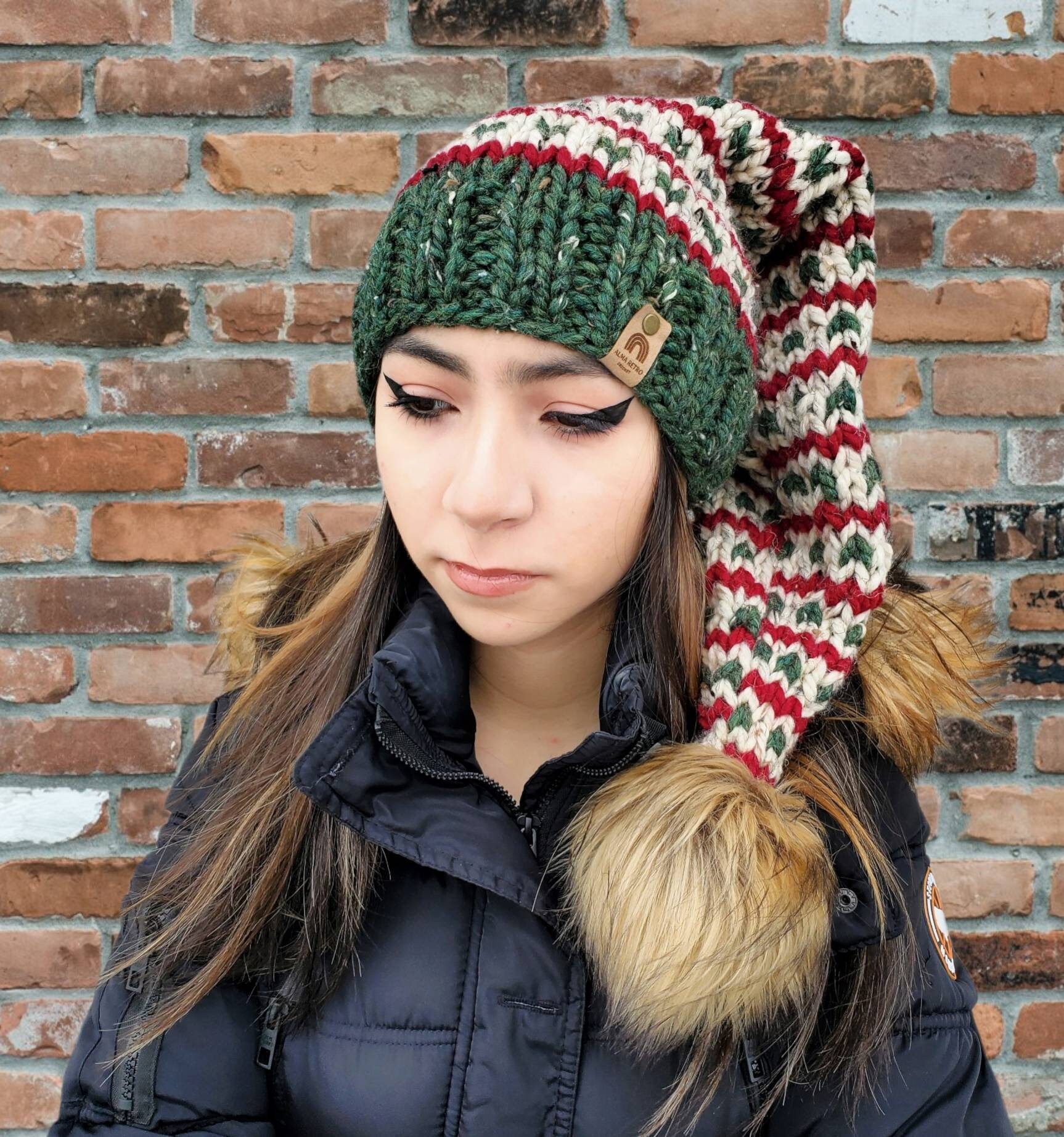 Striped Santa Hat, Knitted Christmas Long Hat - Etsy
