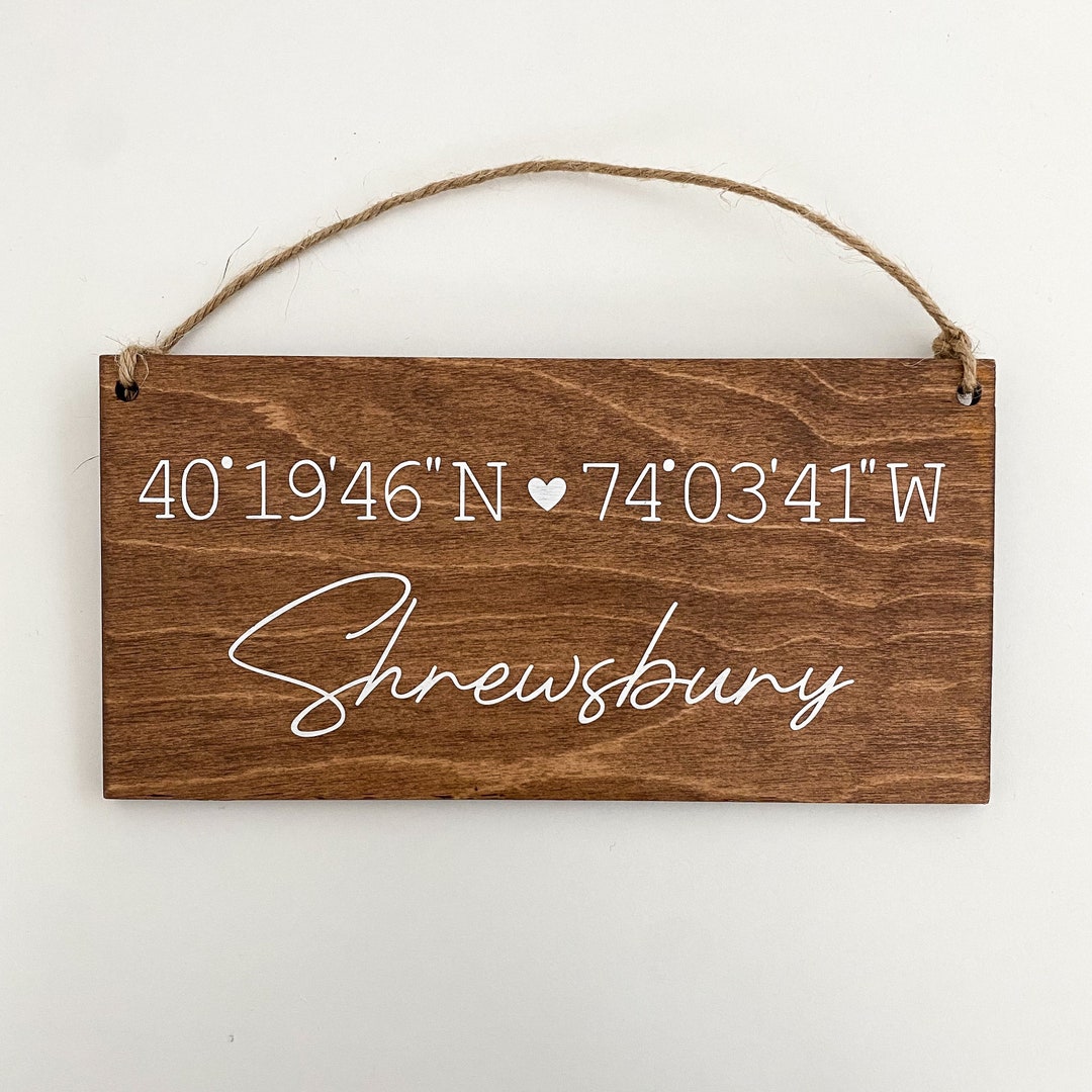 Coordinates Sign | 8x4 Wooden Sign | Latitude Longitude Gallery Wall ...