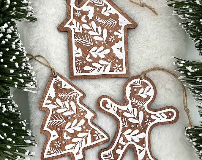 Gingerbread Ornaments With Pearls Wooden Ornaments 4 Inches Tall ...