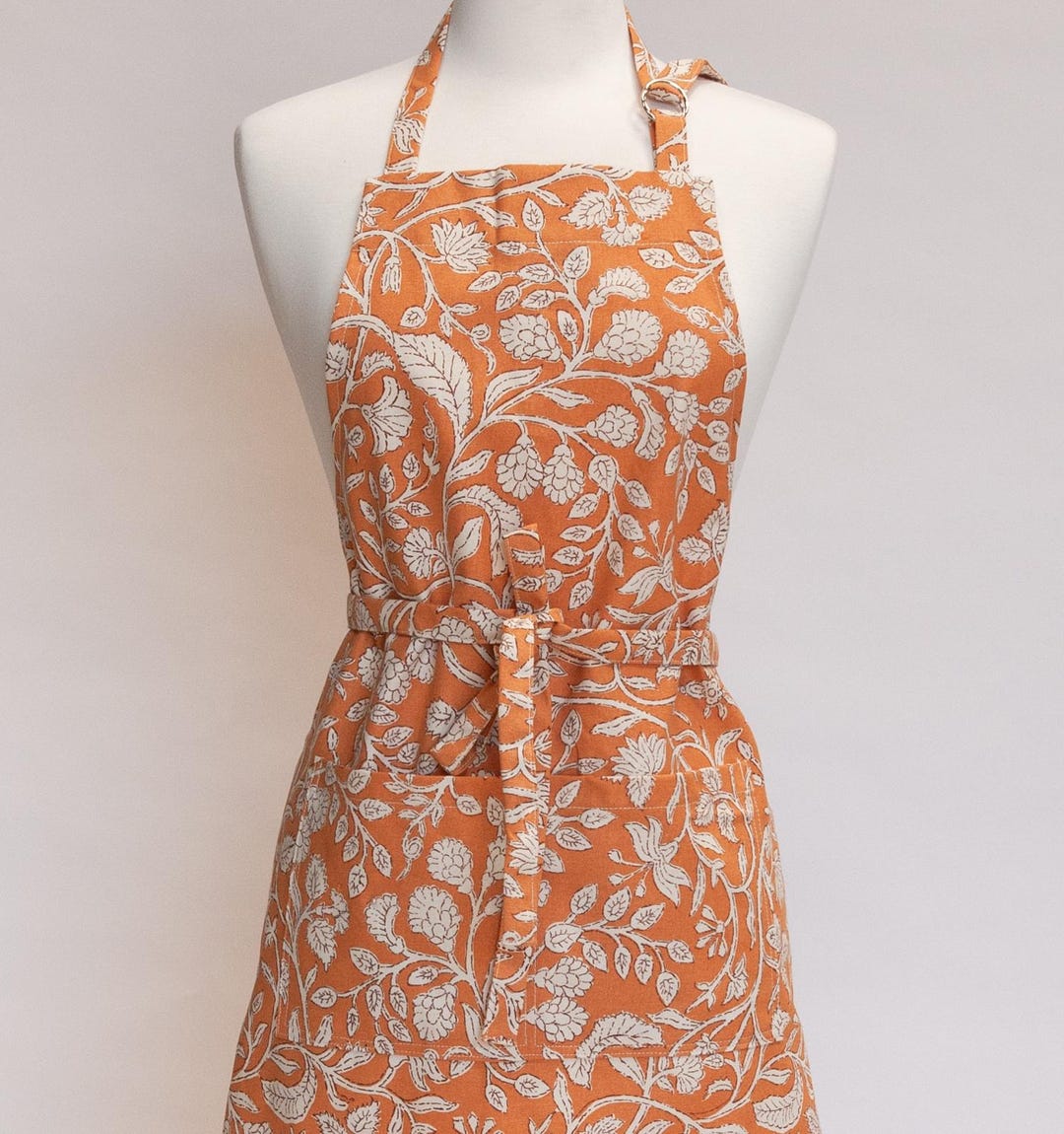 Women's Kitchen Apron, Paradise Handprint Papaya. Chef's Apron, Two ...