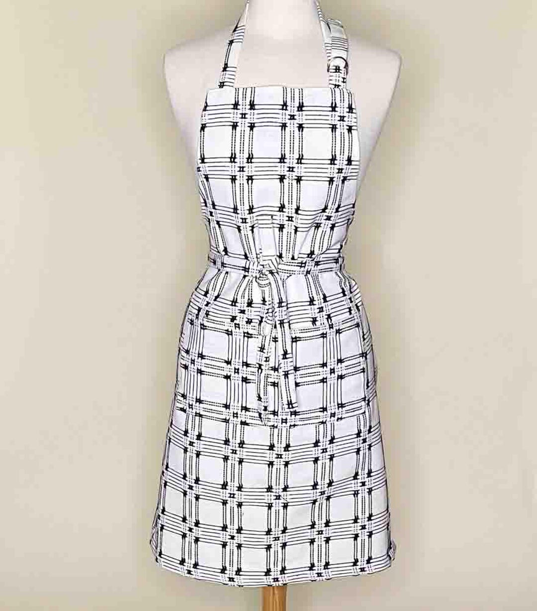 Womens Kitchen Apron, Crosshatch Black on White, Chefs Apron, Cooking ...
