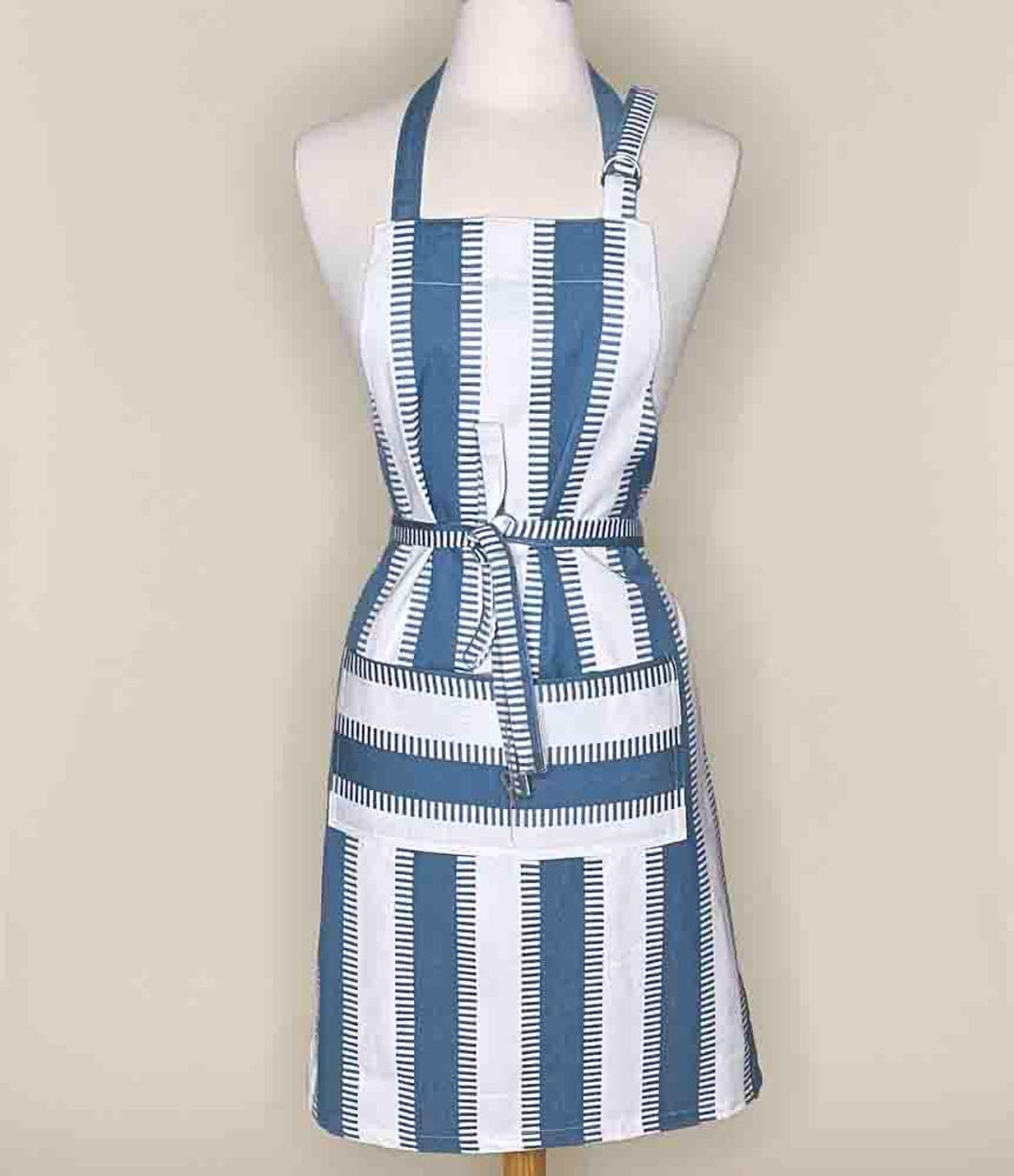 Women’s Kitchen Apron, Ladder Stripe - Lake/white. Chef Apron, Apron ...