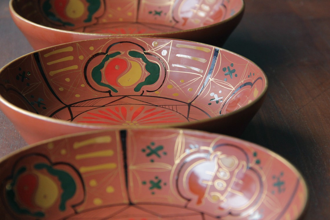 17cm / Vintage Japanese Wooden Plate Urushi Lacquerware | Etsy