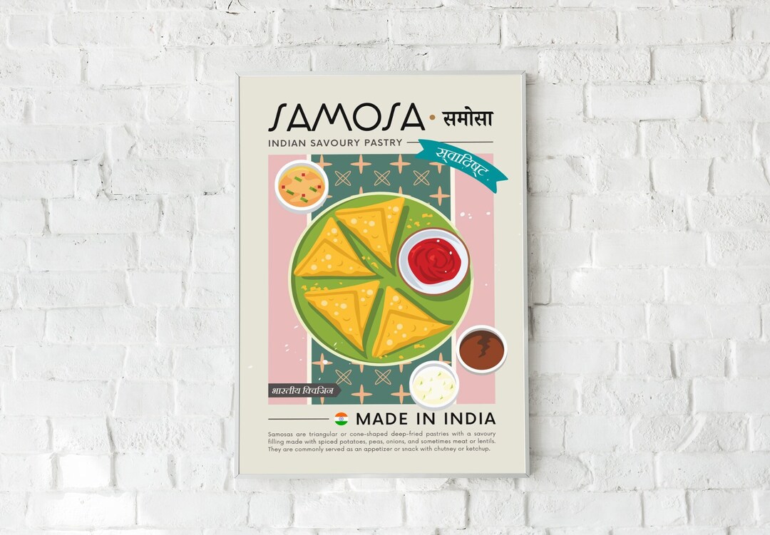 Samosa Poster Printable | Indian Pastry Minimalist Wall Art | Retro ...