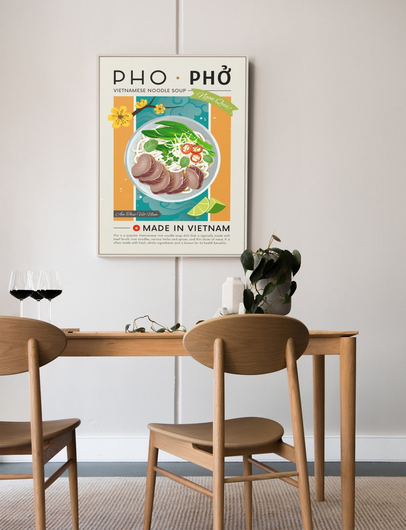 Pho Poster Printable Vietnamese Rice Noodles Minimalist Wall Art Retro ...