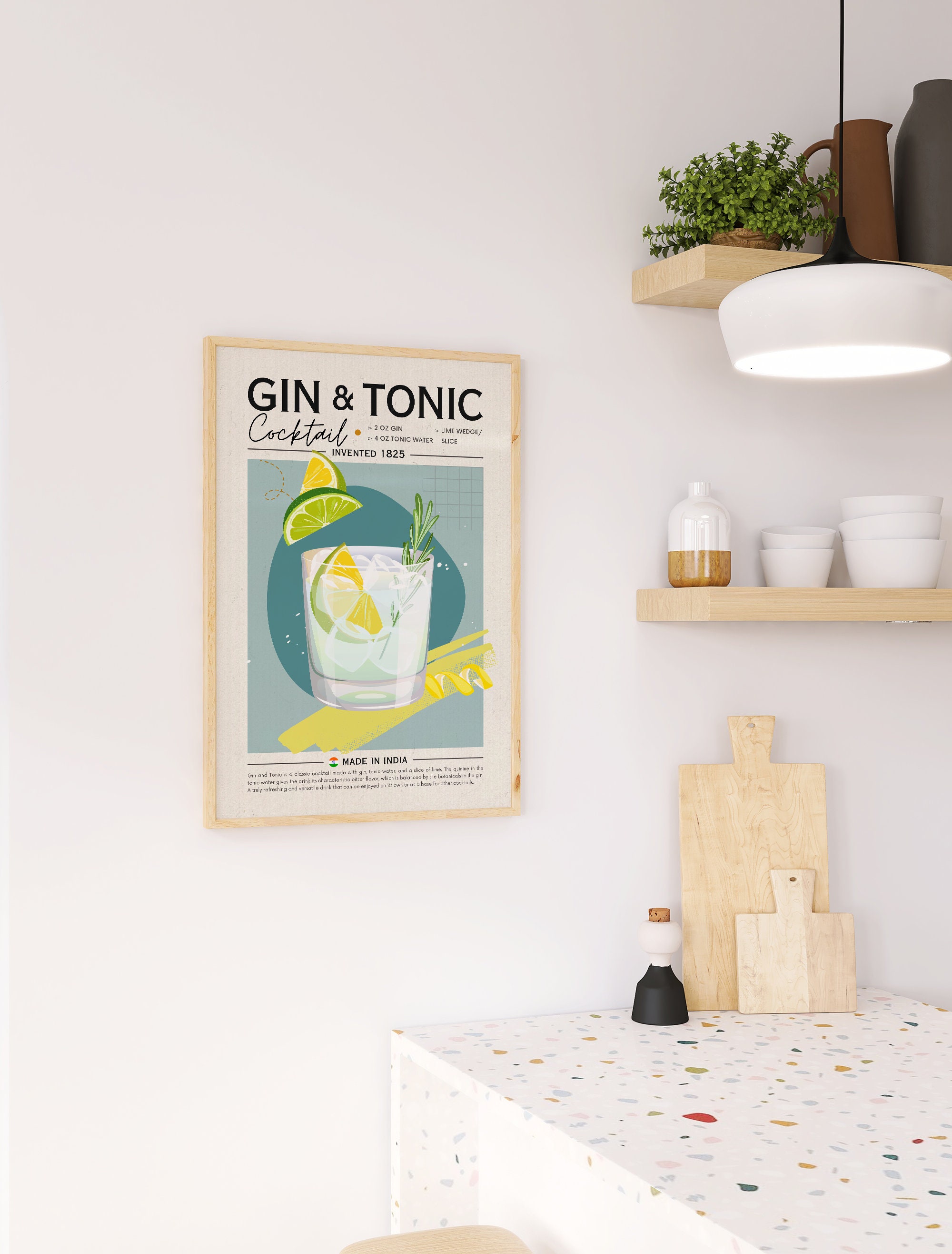 Gin & Tonic Poster Printable | Cocktail Drink Minimalist Wall Art ...