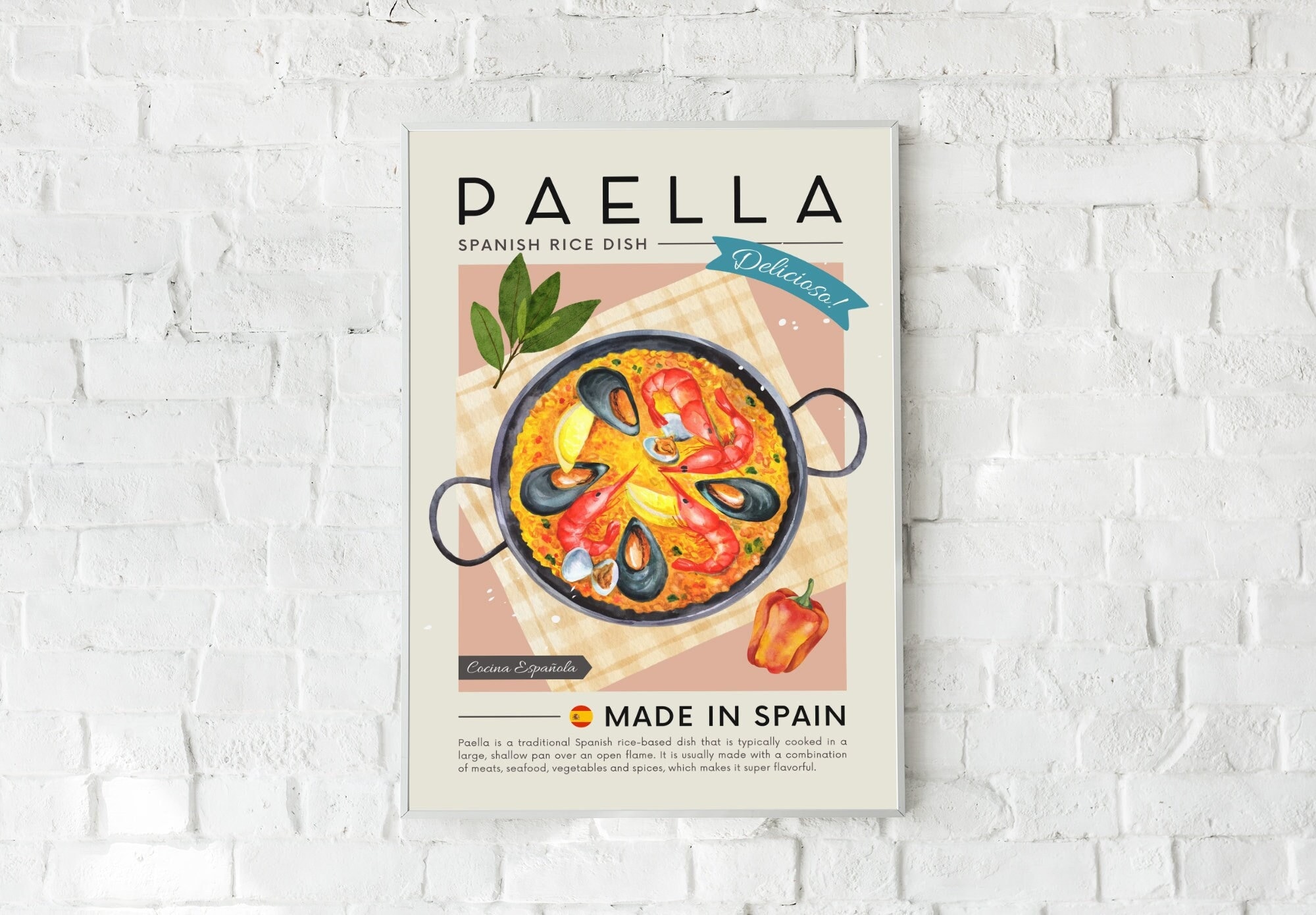 Paella Poster Printable | Spanish Rice Dish Minimalist Pop Wall Art ...