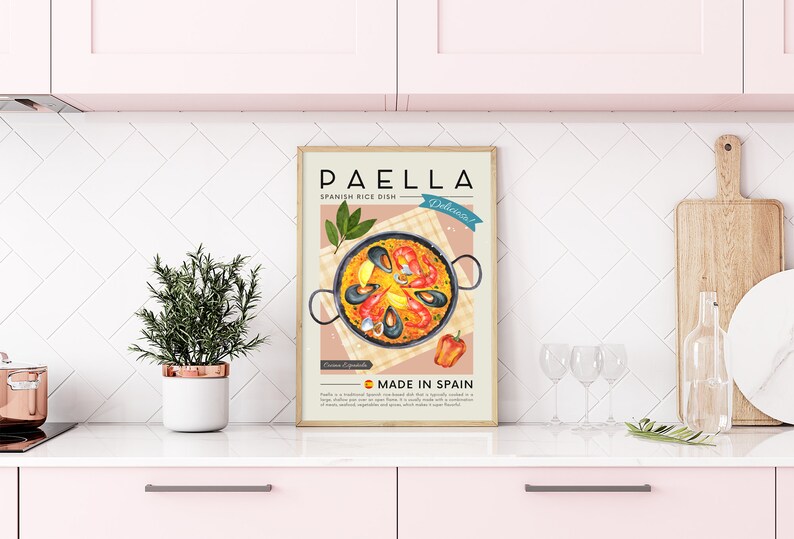 Paella Poster Printable | Spanish Rice Dish Minimalist Pop Wall Art ...