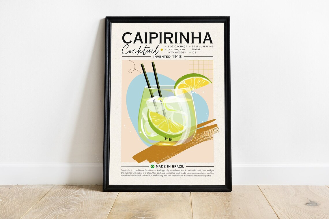 Caipirinha Poster Printable, Cocktail Drink Minimalist Pop Wall Art ...