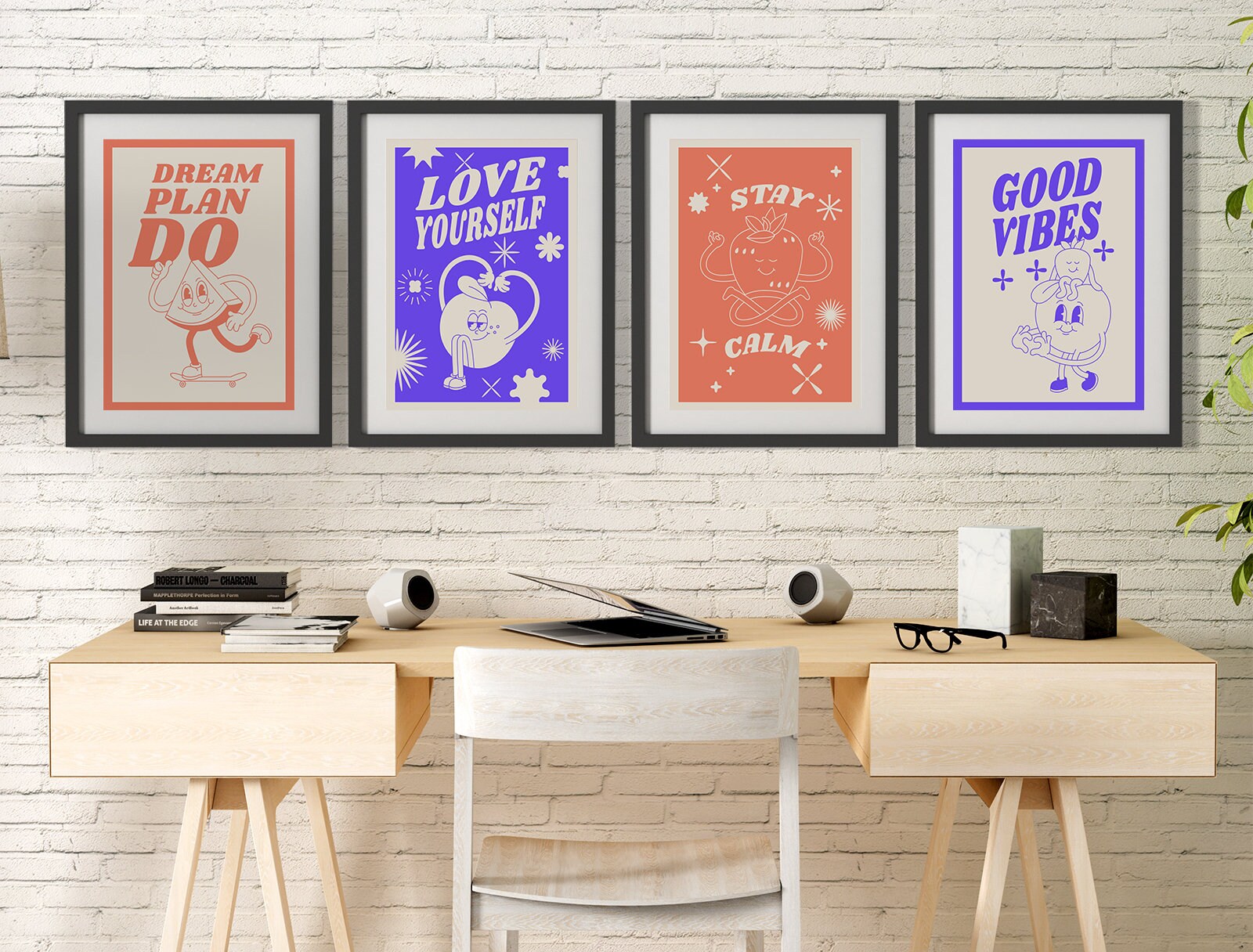 Set of 4 Retro Groovy Poster Printable, 70s Vintage Fun Fruits ...