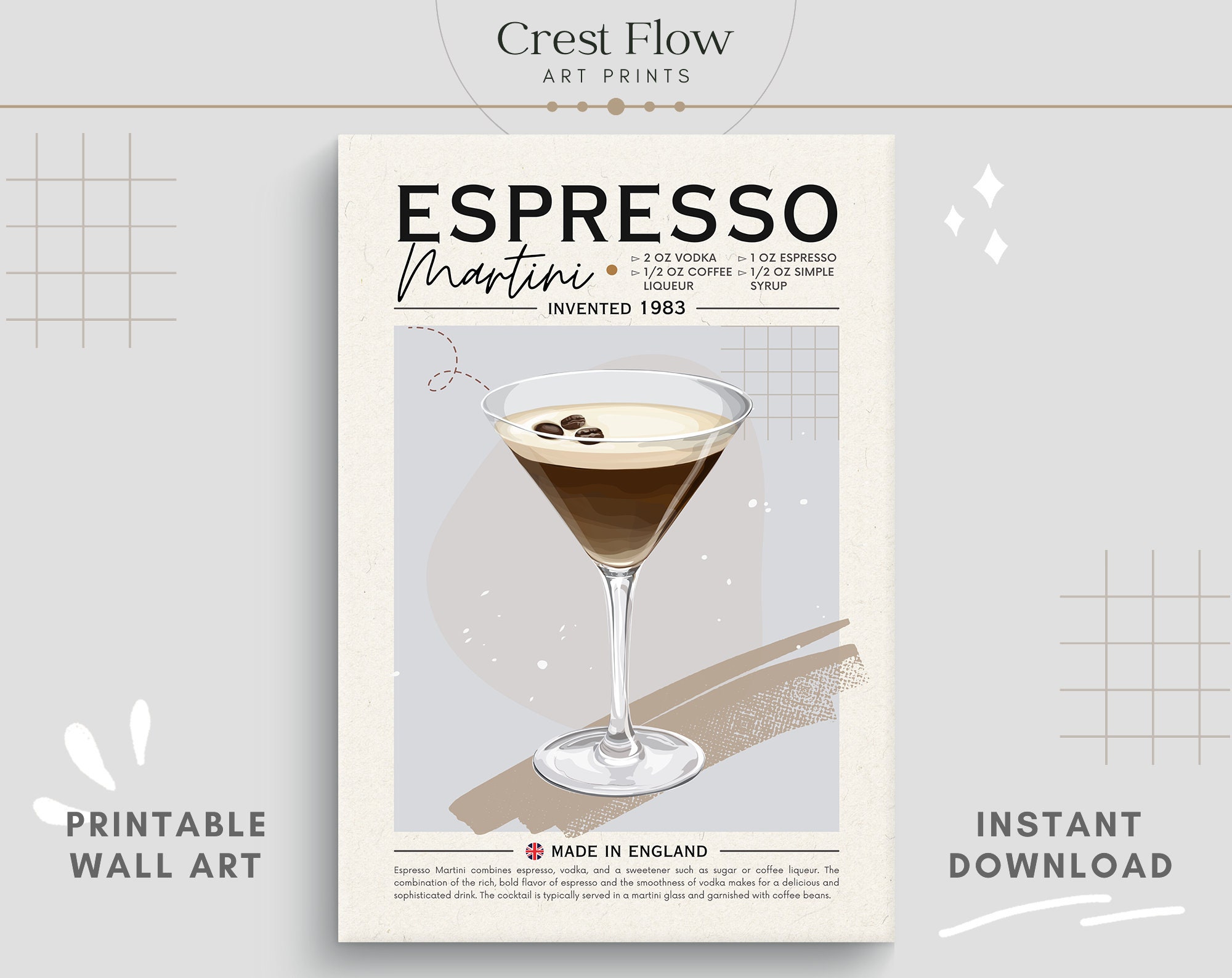 Espresso Martini Poster Printable | Cocktail Drink Minimalist Pop Wall ...
