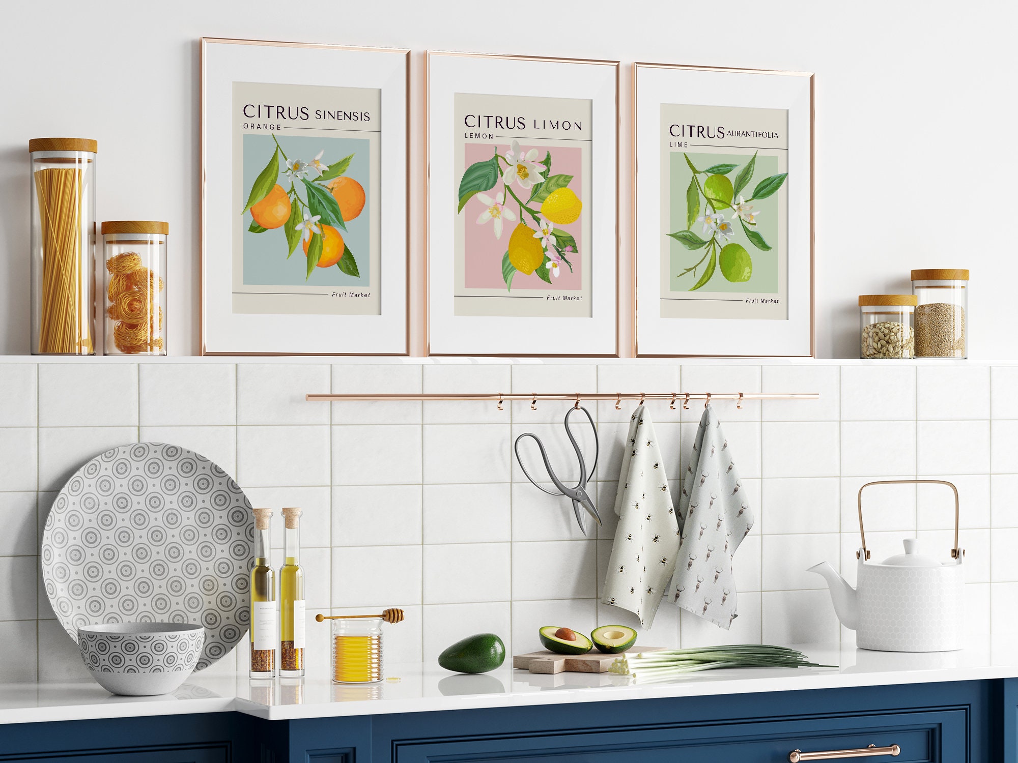 Set of 3 Citrus Fruits Poster Printable Lemon Orange Lime Minimalist ...