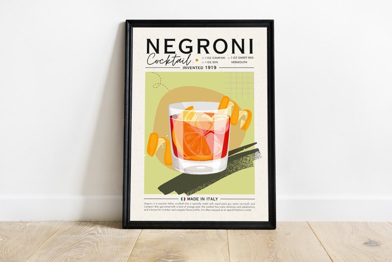Negroni Cocktail Poster Printable, Liquor Drink Minimalist Wall Art ...