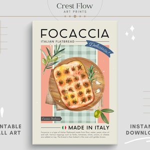 Focaccia Poster Printable | Italian Flatbread Minimalist Digital Print ...