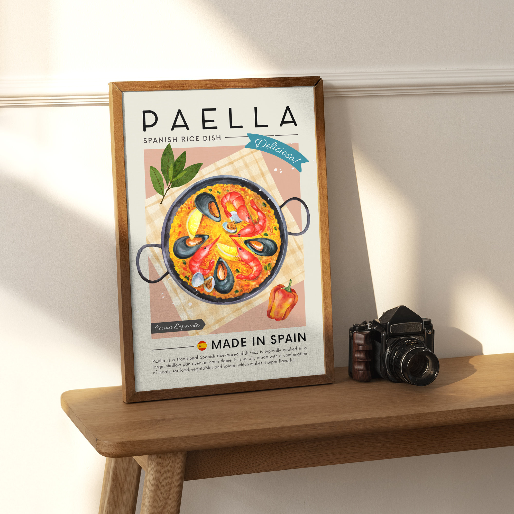 Paella Poster Printable | Spanish Rice Dish Minimalist Pop Wall Art ...