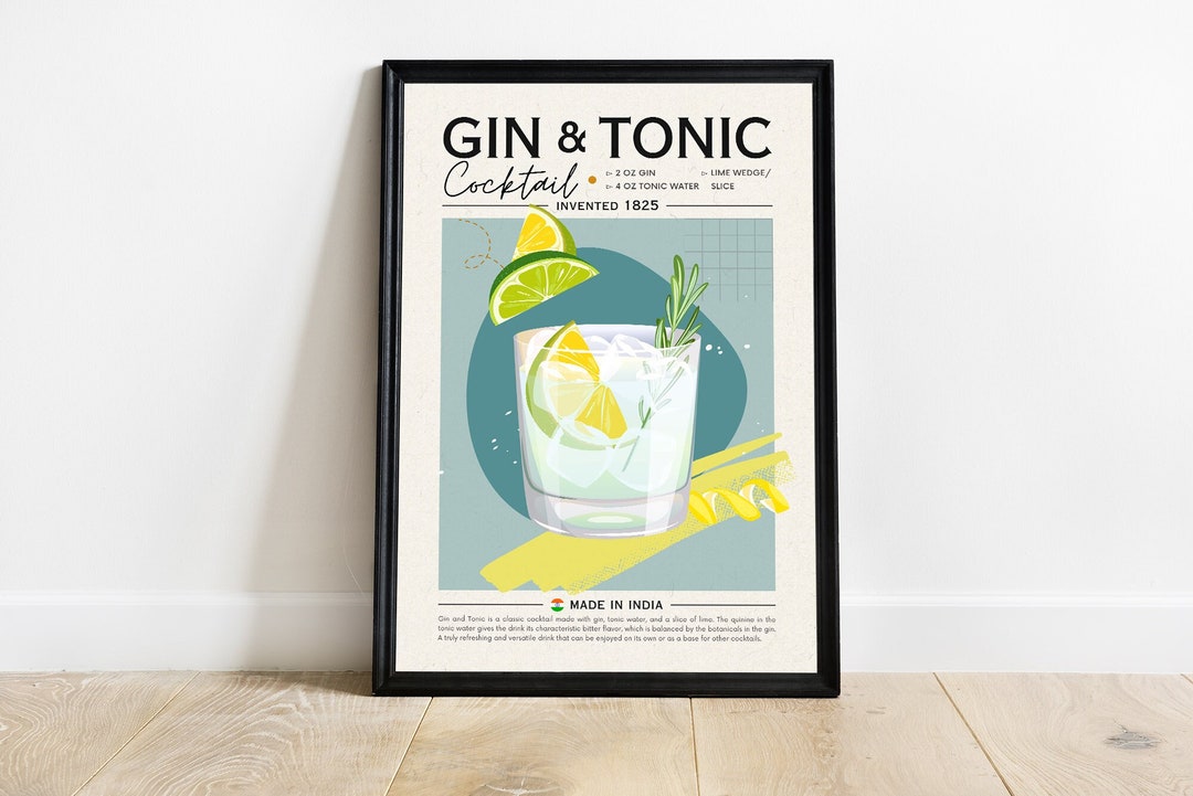 Gin & Tonic Poster Printable | Cocktail Drink Minimalist Wall Art ...