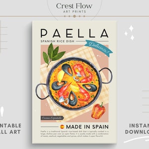 Paella Poster Printable | Spanish Rice Dish Minimalist Pop Wall Art ...