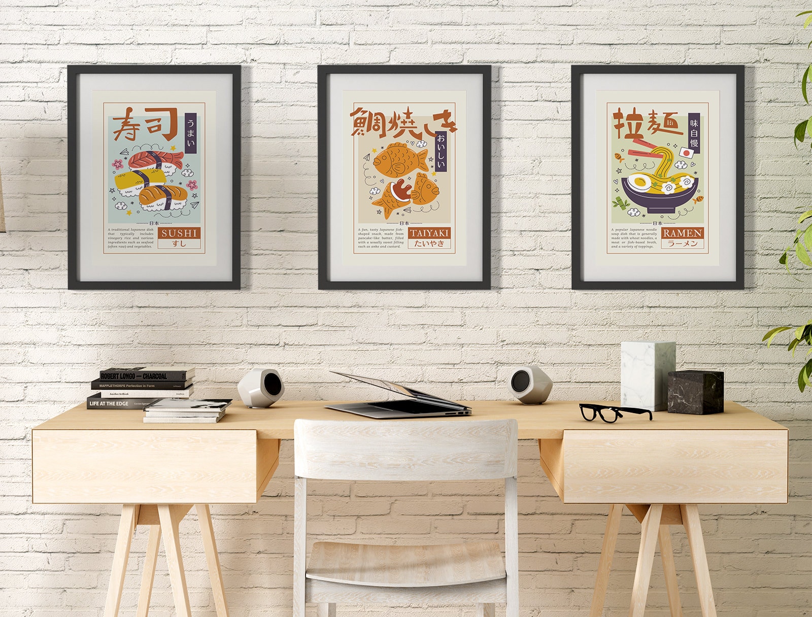 Set of 3 Cute Japanese Food Poster Printable Ramen Taiyaki Sushi ...