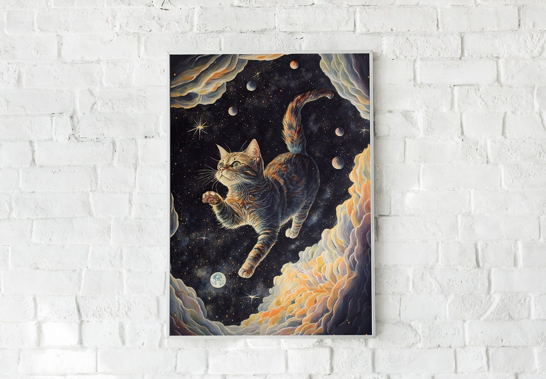 Cat in Outer Space Poster Printable | Floating Kitten in Galaxy ...