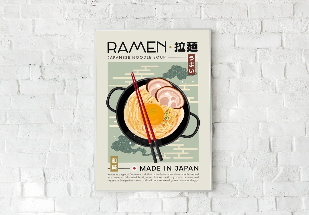 Ramen Printable Wall Art, Japanese Food Minimalist Digital Print, Retro ...