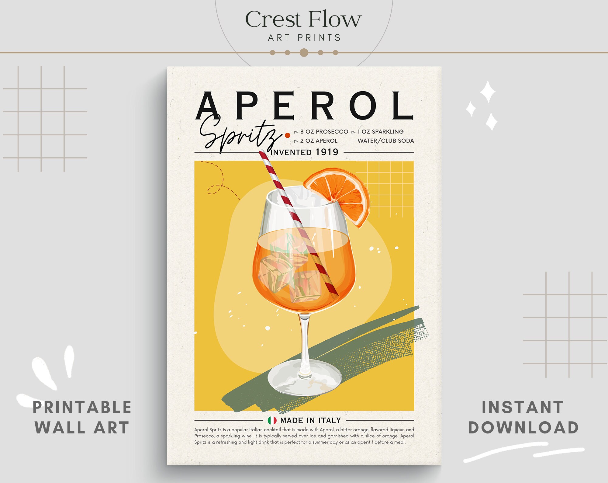 Aperol Spritz Poster Printable, Cocktail Drink Minimalist Wall Art ...