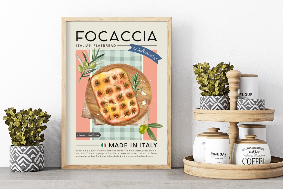 Focaccia Poster Printable Italian Flatbread Minimalist Digital Print ...