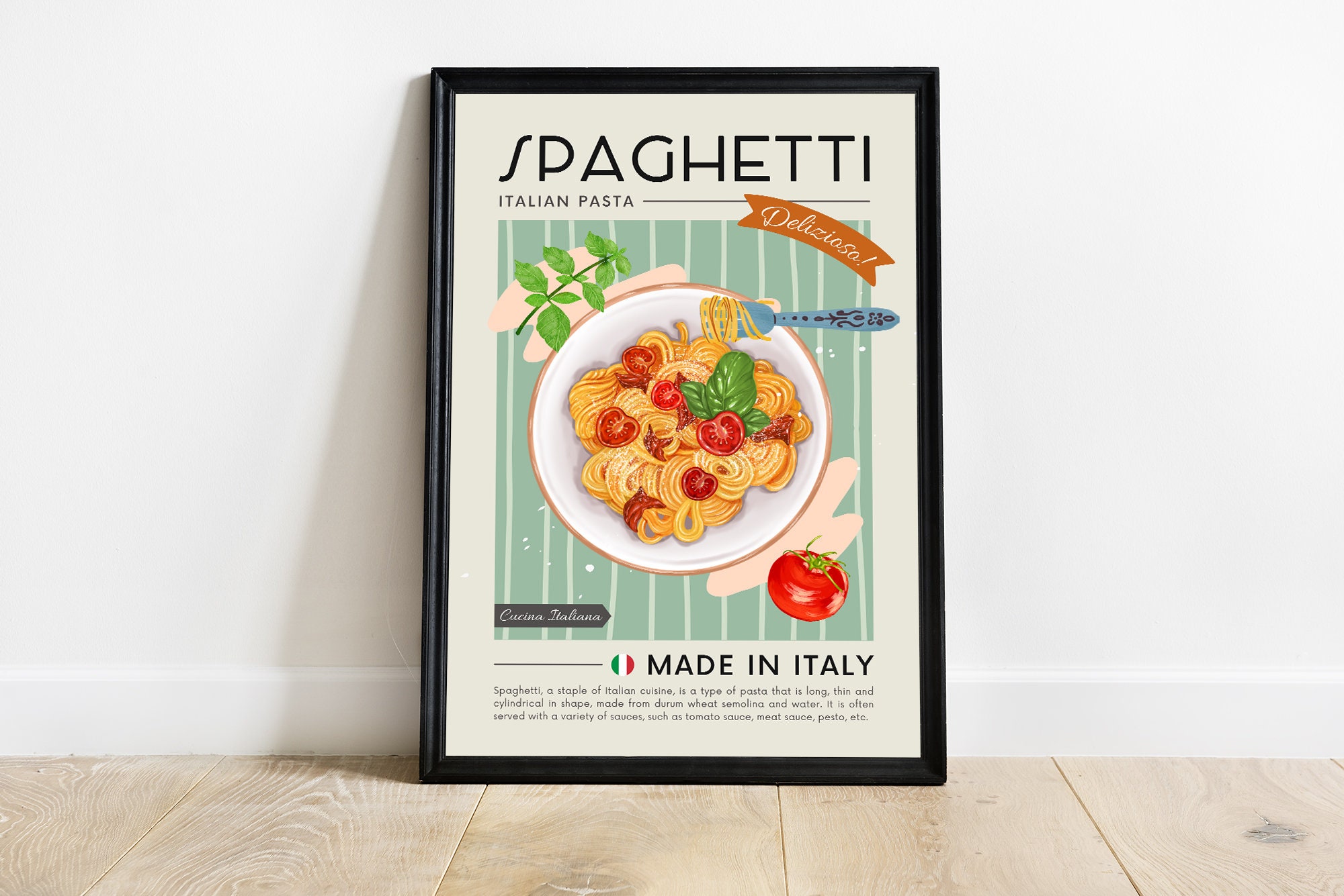 Spaghetti Poster Printable Italian Pasta Minimalist Digital Print Wall ...